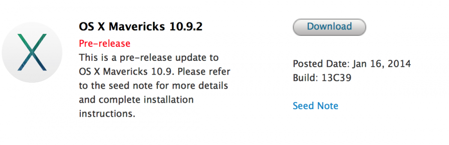 Apple lanseaza OS X Mavericks 10.9.2 build 13C39 pentru dezvoltatorii ...
