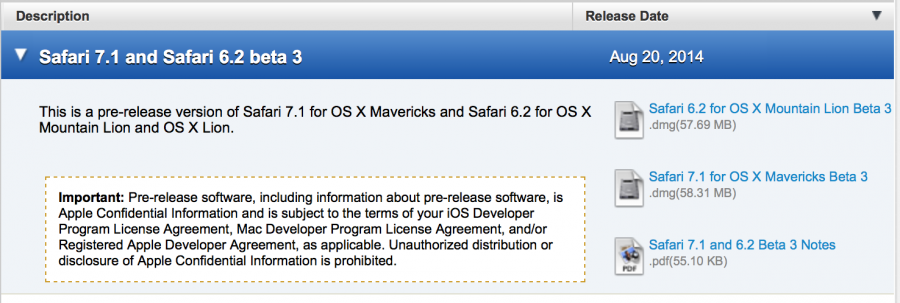 Safari 7.1, Safari 6.2 beta 3 si OS X Server 3.2 developer preview au ...