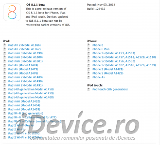 iOS 8.1.1 beta 1 a fost lansat pentru iPhone, iPad și iPod Touch ...