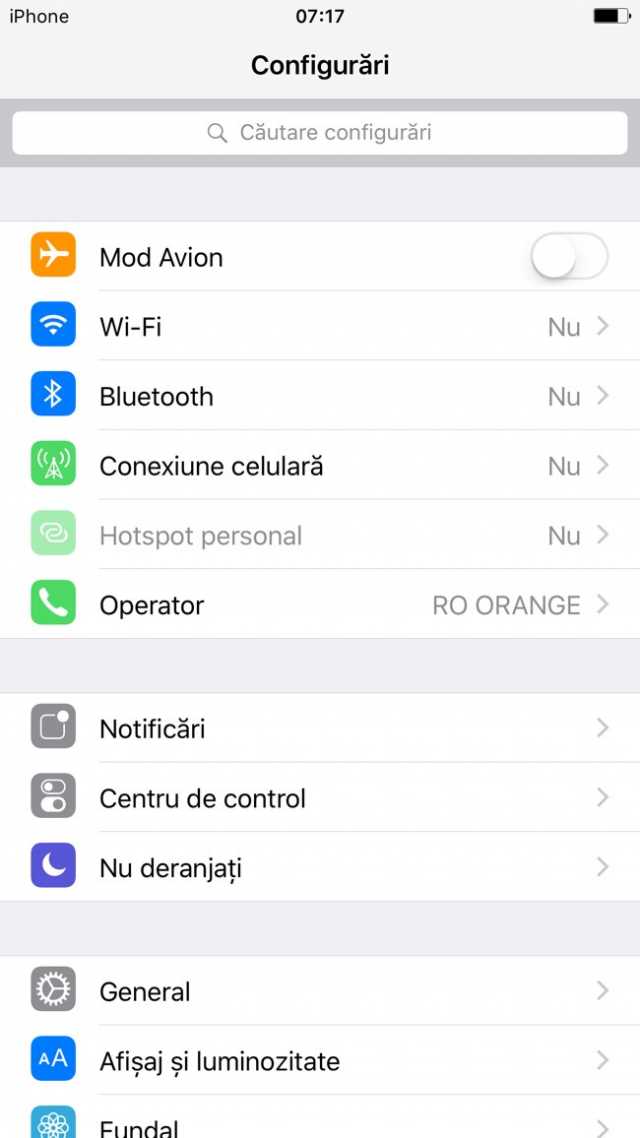 iOS 9 – cautare configurari prin aplicatia Settings, Configurari ...